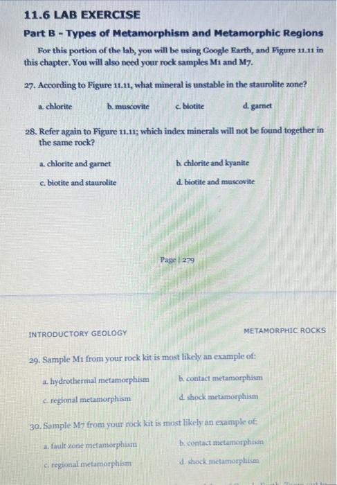 Solved 11.4 LAB EXERCISE Part A - Metamorphic Rock | Chegg.com