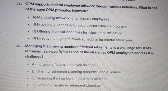 Solved OPM supports federal employee telework through | Chegg.com