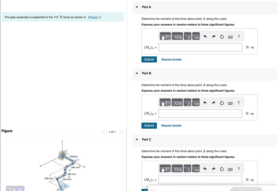 Solved Part AThe pipe assembly is subjected to the 110N | Chegg.com