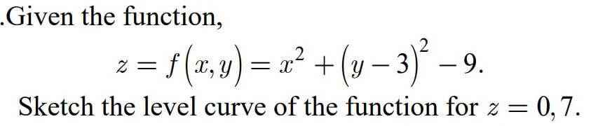 Solved Given the function,z=f(x,y)=x2+(y-3)2-9.Sketch the | Chegg.com