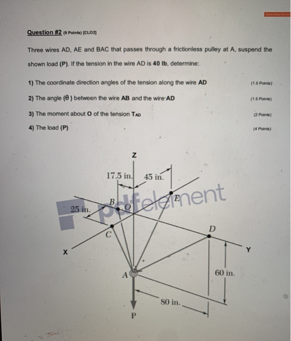 Solved Question #2 ( Points) [CLO2] Three wires AD, AE and | Chegg.com
