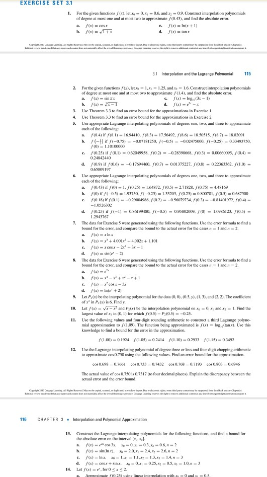 Solved EXERCISE SET 3.1 1. For the given functions f(x), | Chegg.com