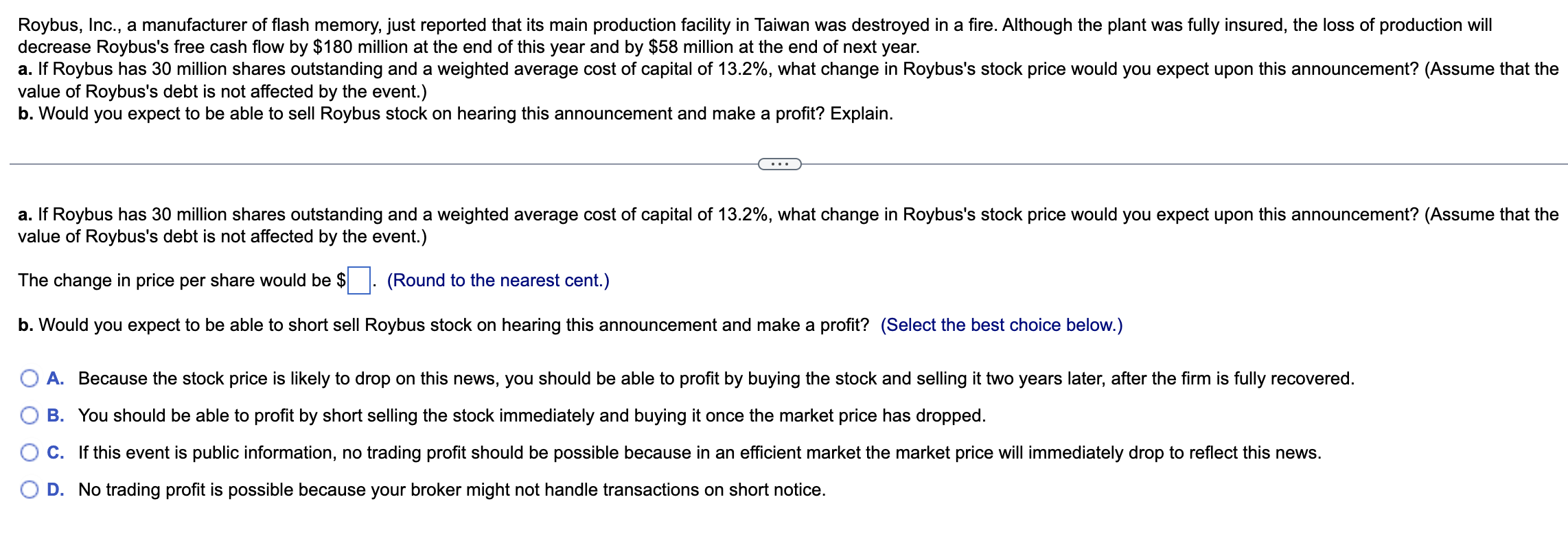 Solved Roybus, Inc., a manufacturer of flash memory, just | Chegg.com
