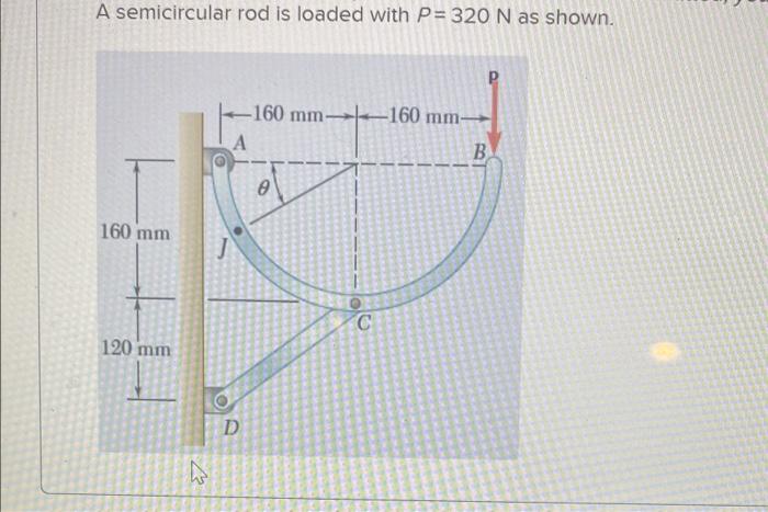 Solved A semicircular rod is loaded with P=320 N as | Chegg.com