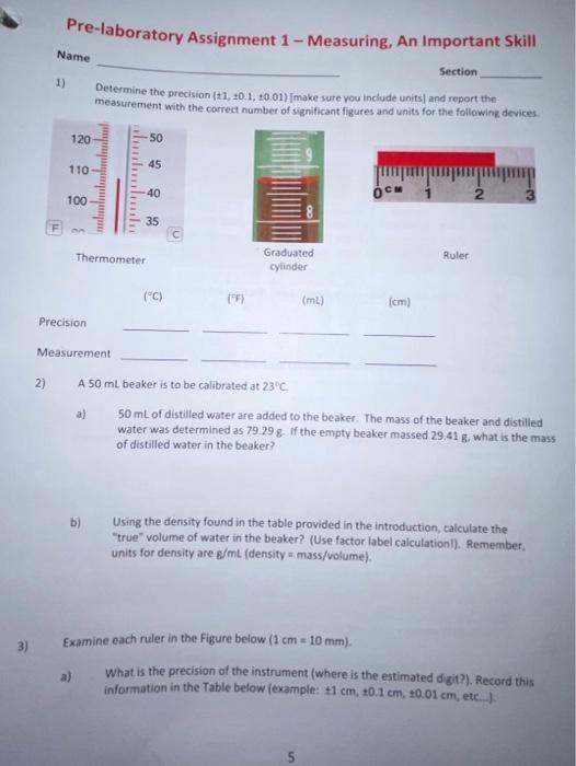 Solved Name Pre-laboratory Assignment 1 - Measuring, An | Chegg.com