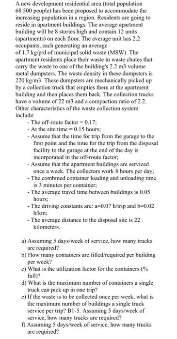 Solved A new development residential area (total population | Chegg.com
