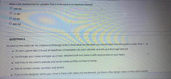 Solved What is the standard dpi for a graphic that is to be | Chegg.com