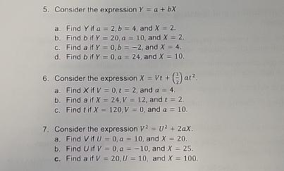 Solved Consider the expression Y=a+bxa. ﻿Find Y ﻿if a=2,b=4, | Chegg.com