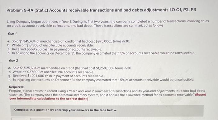 Solved Problem 9.4A (Static) Accounts receivable | Chegg.com