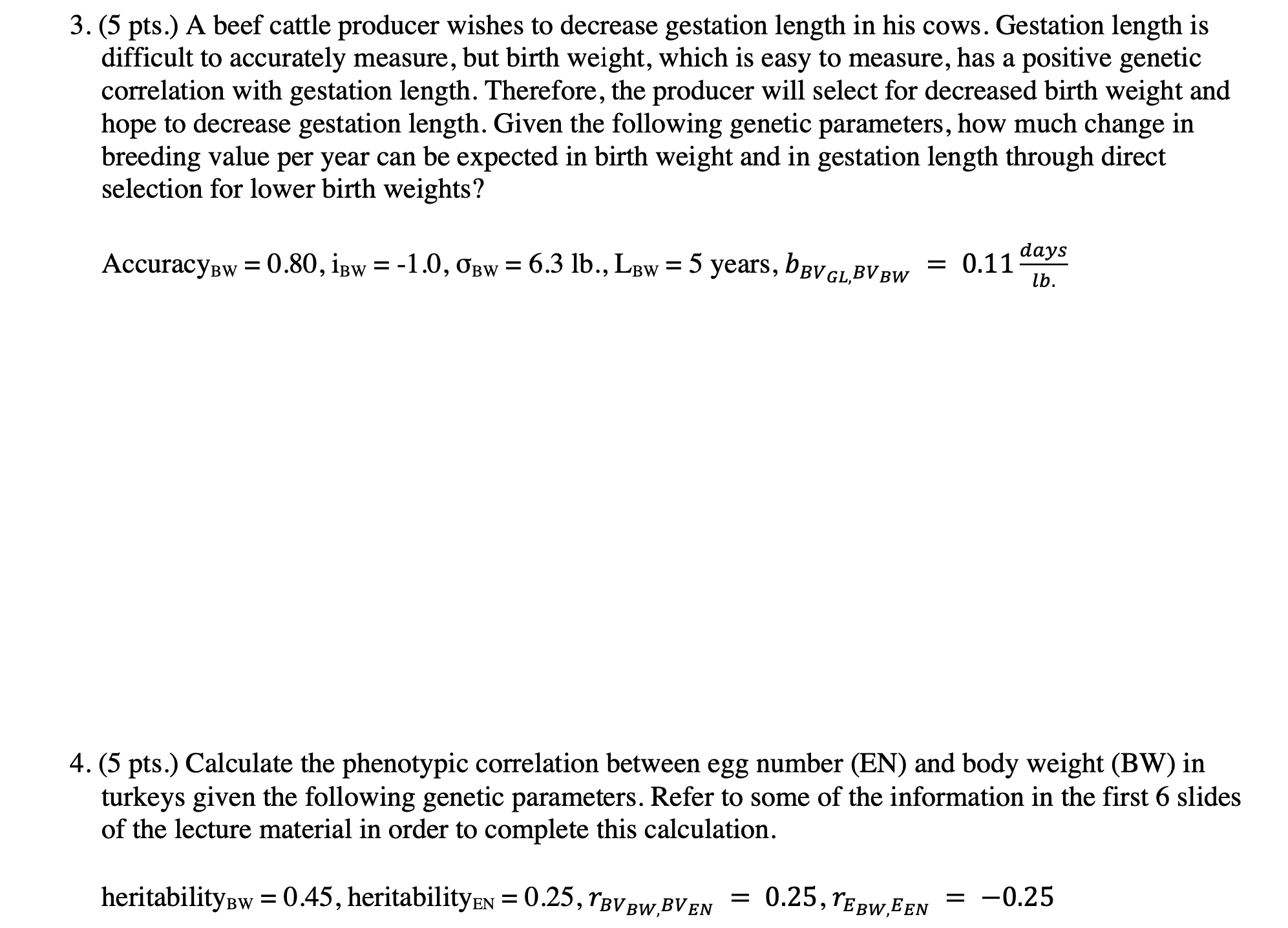 Solved (5 ﻿pts.) ﻿Calculate the phenotypic correlation | Chegg.com