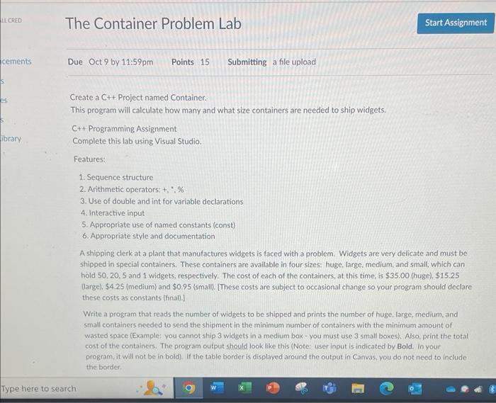 Solved Create a C++ Project named Container. This program | Chegg.com