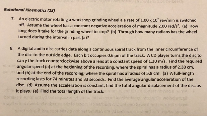 Solved Rotational Kinematics (13) 7. An electric motor | Chegg.com