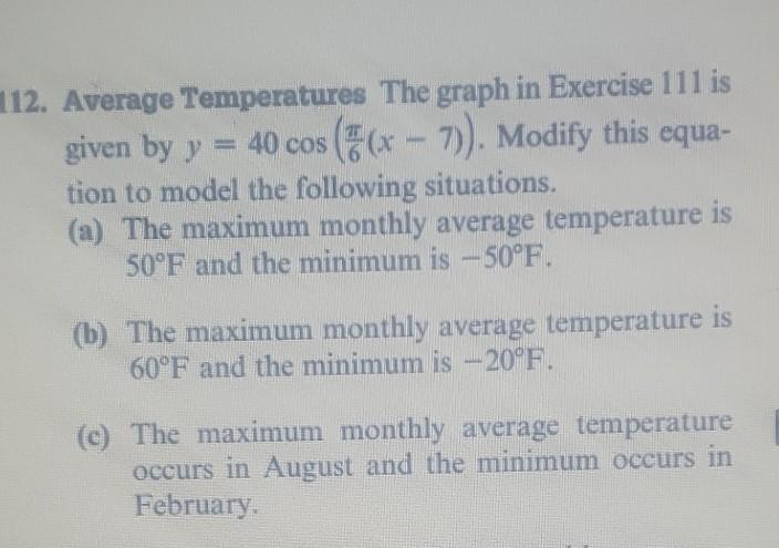 Solved 112. Average Temperatures The graph in Exercise 111 | Chegg.com