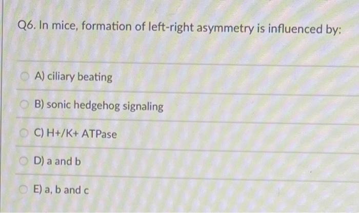 Solved Q6. In mice, formation of left-right asymmetry is | Chegg.com