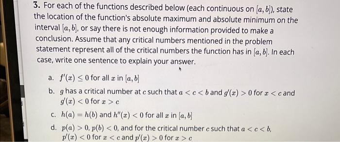Solved 3. For each of the functions described below (each | Chegg.com