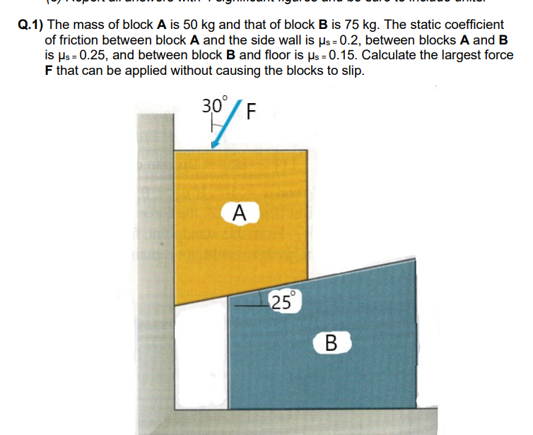 Solved Q.1A is 50 kg ﻿and that of ﻿block B is 75 kg . ﻿The | Chegg.com