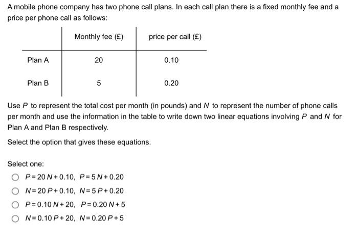 Solved A mobile phone company has two phone call plans. In | Chegg.com