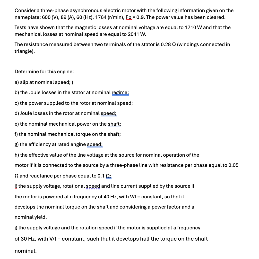 Solved Consider a three-phase asynchronous electric motor | Chegg.com