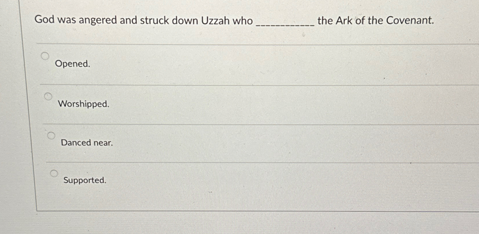 Solved God was angered and struck down Uzzah who the Ark of | Chegg.com