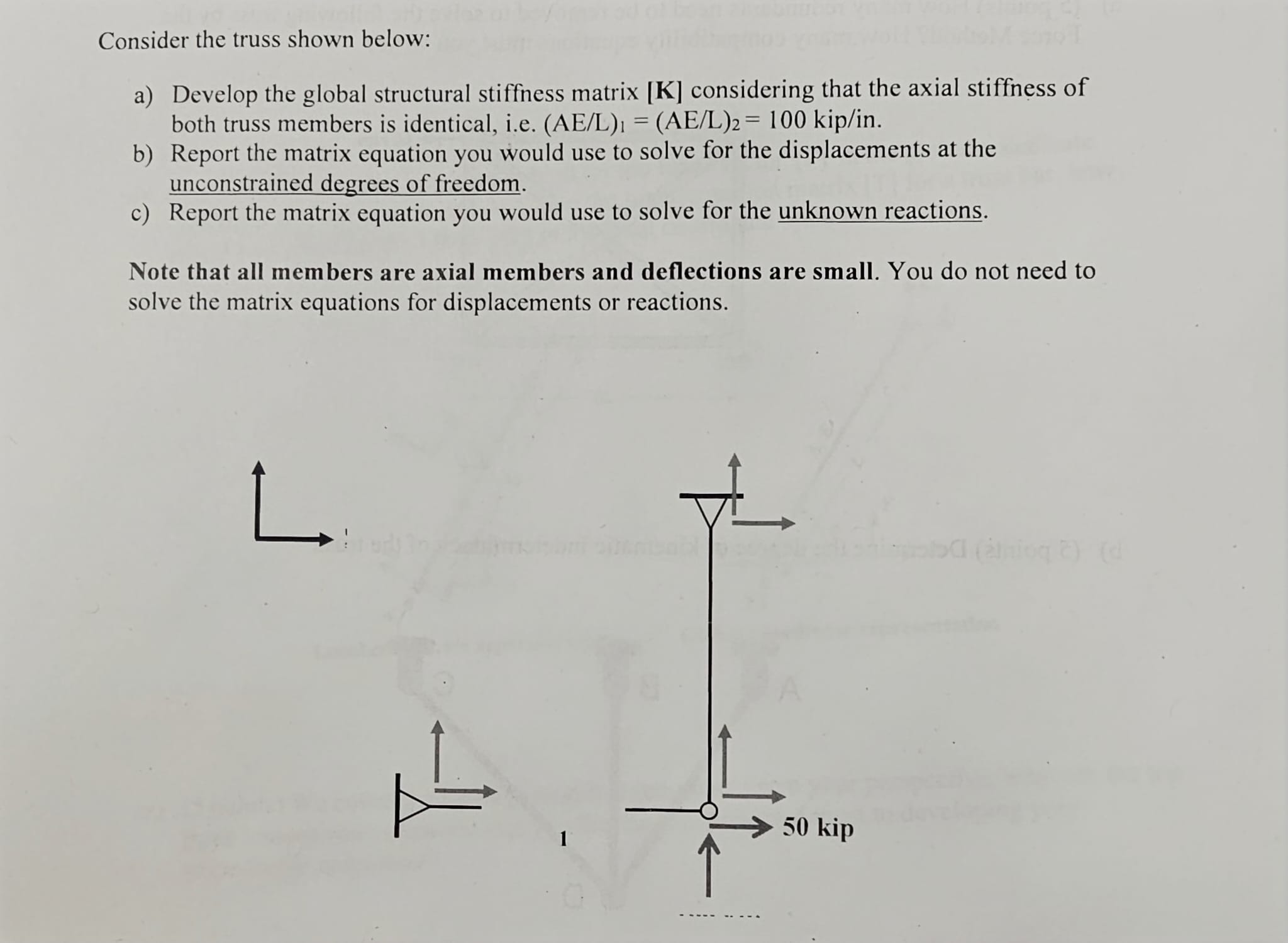 Solved Consider the truss shown below:a) ﻿Develop the global | Chegg.com