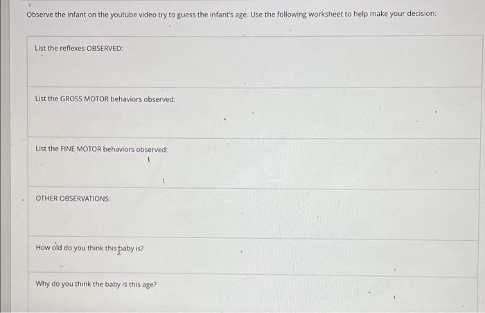 Solved Observe the infant on the youtube video try to guess | Chegg.com