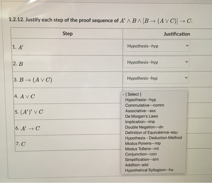 Solved 1.2.12. Justify each step of the proof sequence of A' | Chegg.com