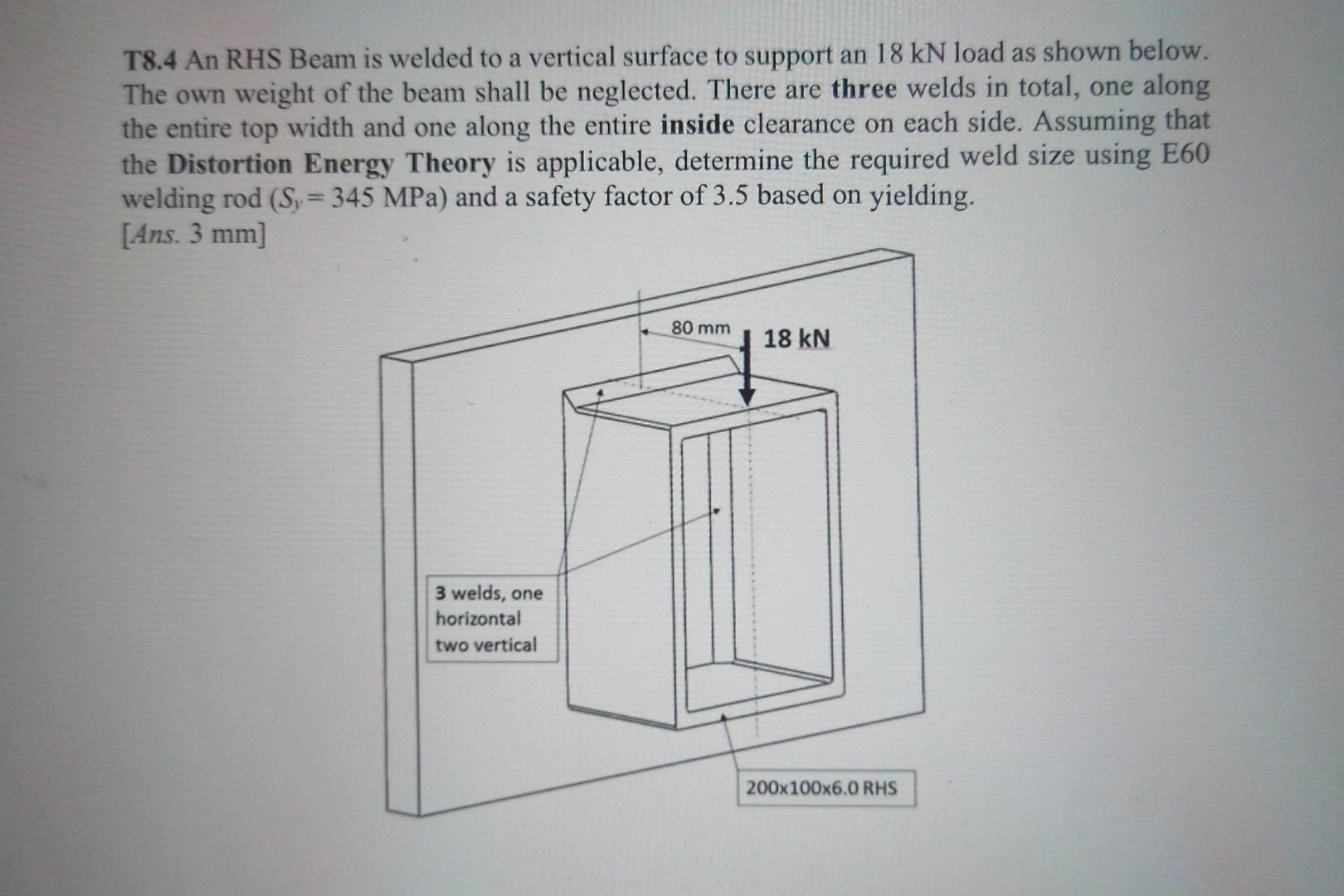 T8.4 An RHS Beam is welded to a vertical surface to | Chegg.com