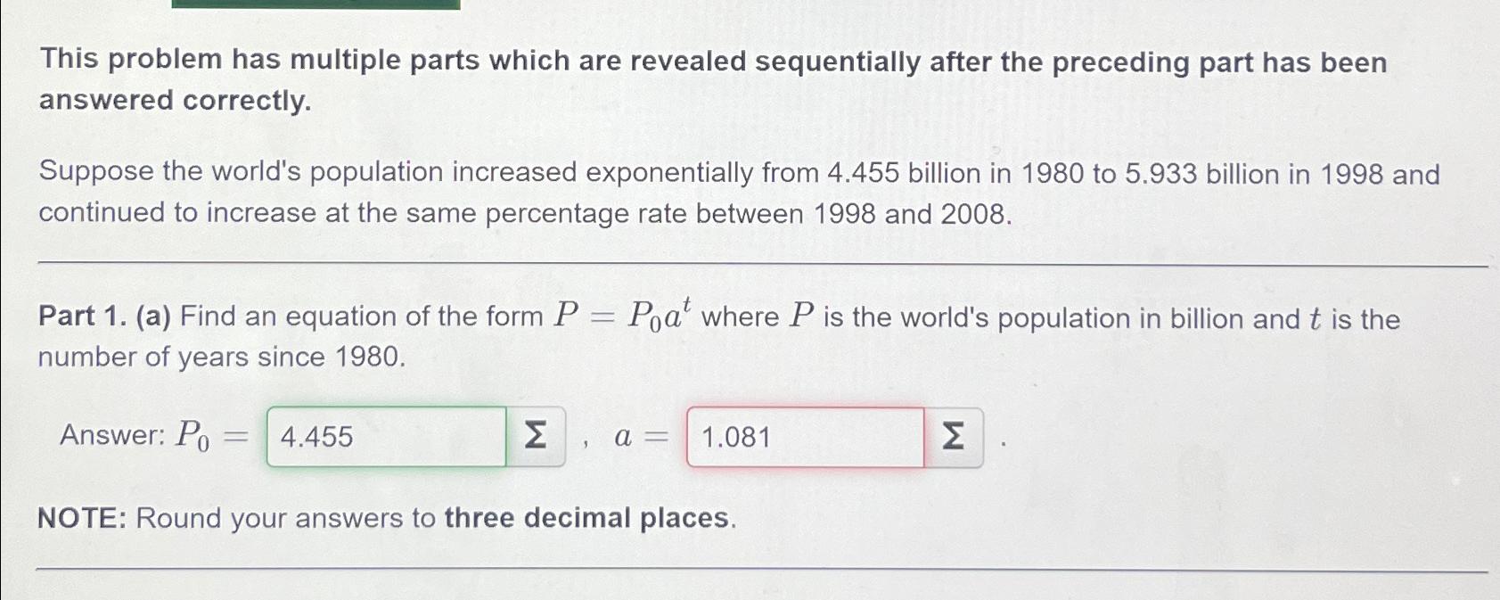 Solved This problem has multiple parts which are revealed | Chegg.com