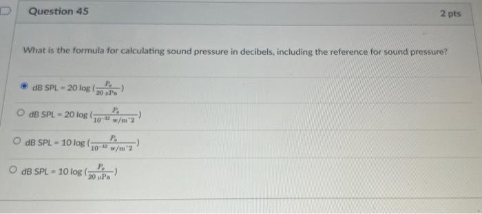 Solved What is the formula for calculating sound pressure in | Chegg.com