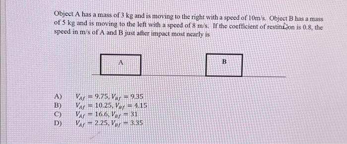 Solved Object A has a mass of 3 kg and is moving to the | Chegg.com