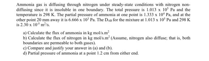 Solved Ammonia gas is diffusing through nitrogen under | Chegg.com