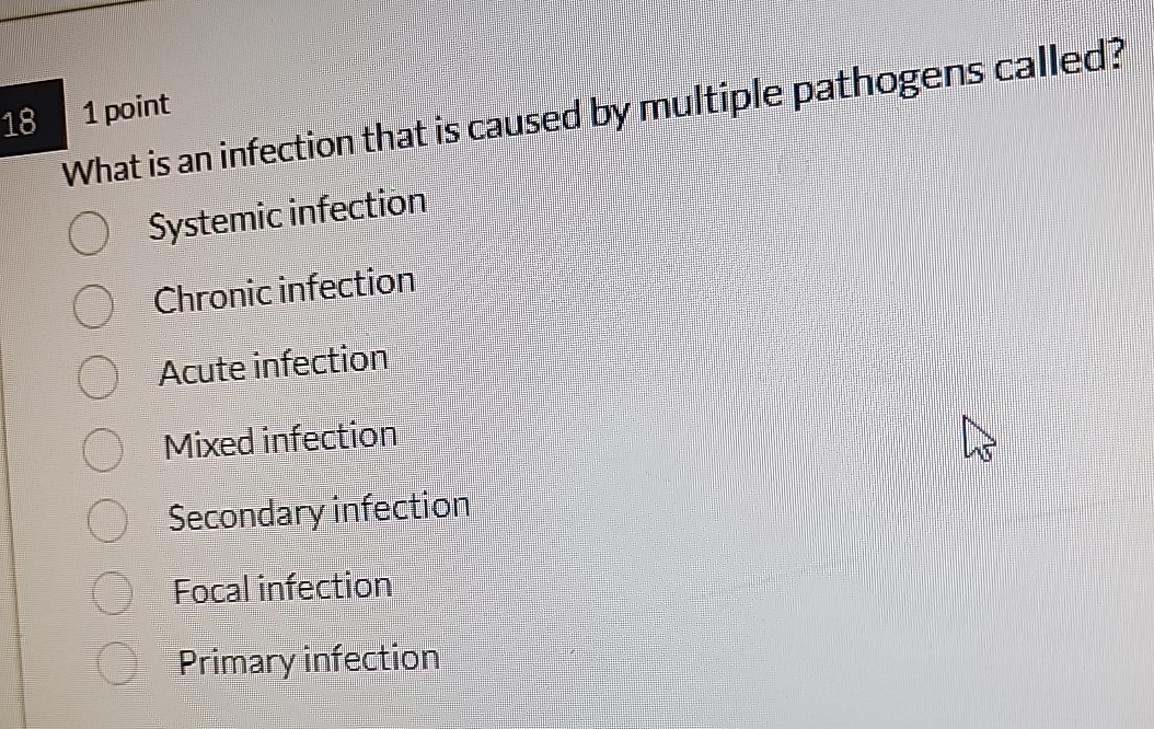 Solved 181 ﻿pointWhat is an infection that is caused by | Chegg.com