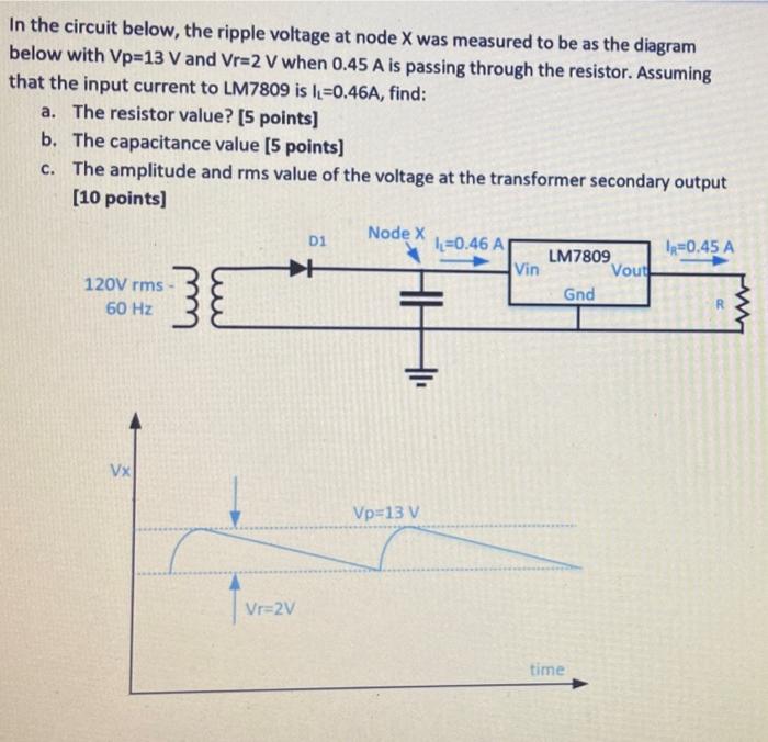 Solved In the circuit below, the ripple voltage at node X | Chegg.com
