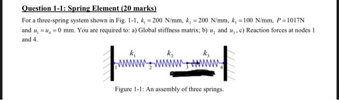 Solved Question 1-1: Spring Element ( 20 marks) For a | Chegg.com