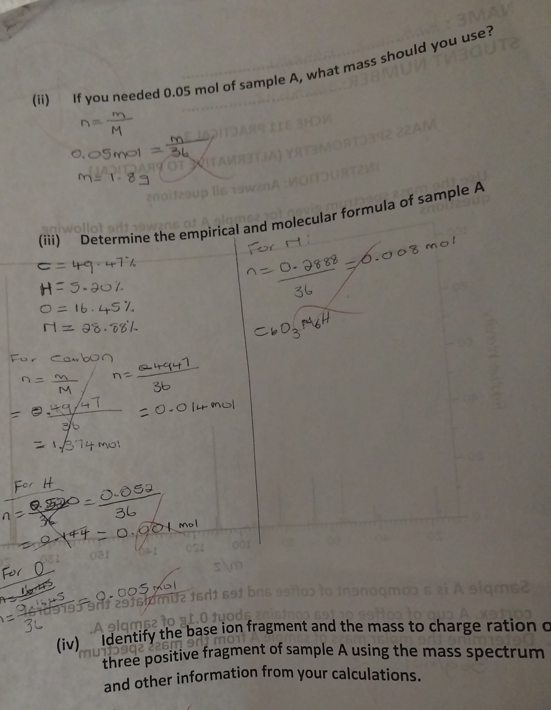 Use the mass spectrum given for sample A to answer | Chegg.com