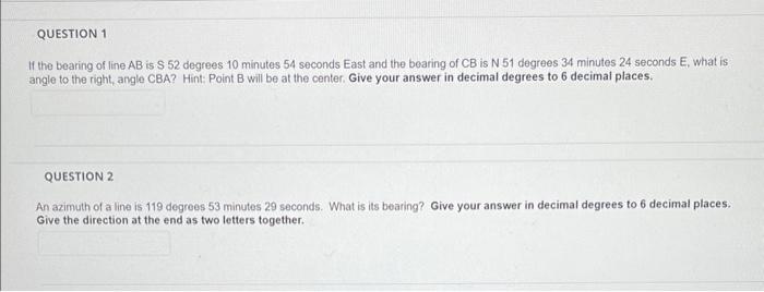 Solved If the bearing of line AB is S52 degrees 10 minutes | Chegg.com