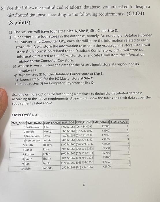 Solved 5) For the following centralized relational database, | Chegg.com