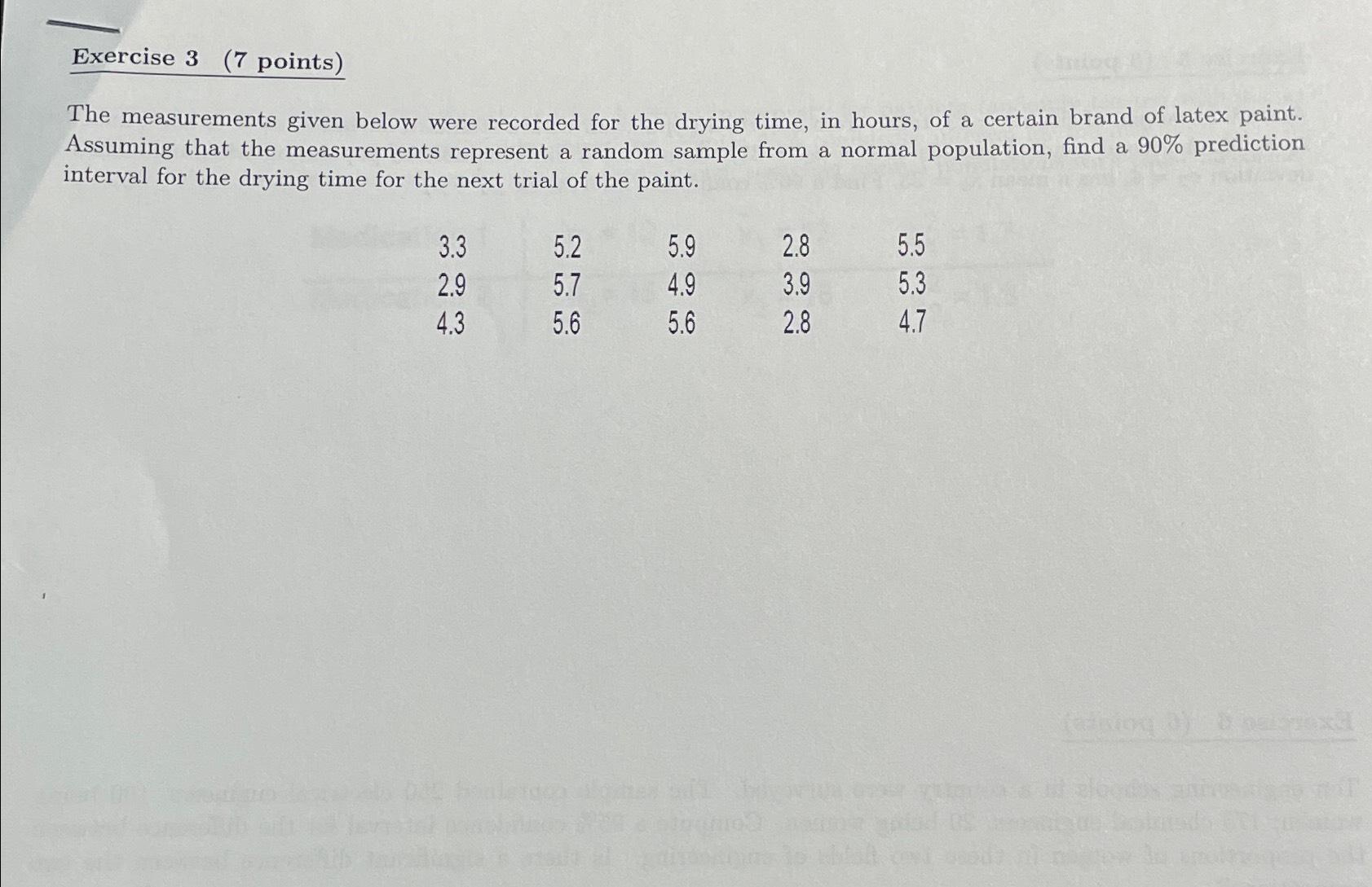 Solved Exercise 3 (7 ﻿points)The measurements given below | Chegg.com