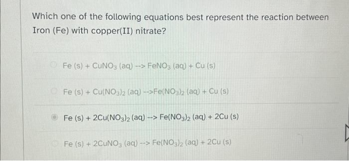 Solved Which One Of The Following Equations Best Represent