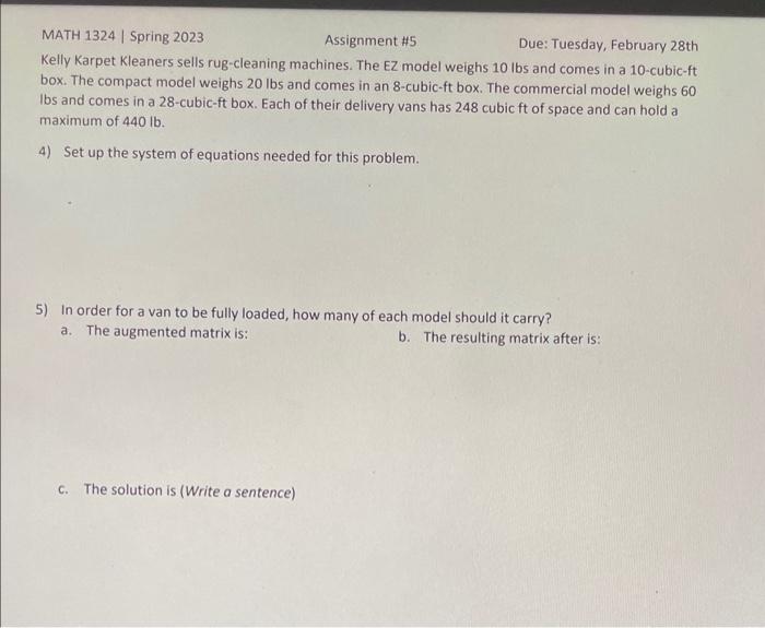 MATH 1324 | Spring 2023 Assignment \#5 Due: Tuesday, | Chegg.com