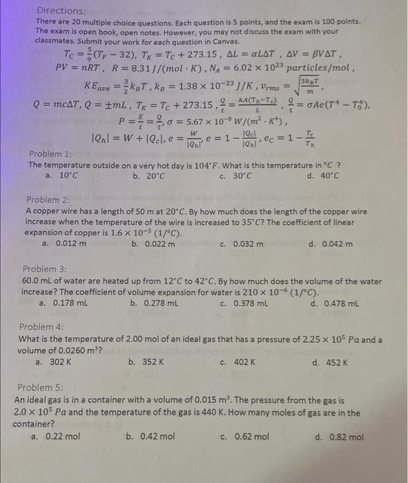 Solved Directions: There are 20 multiple choice questions. | Chegg.com
