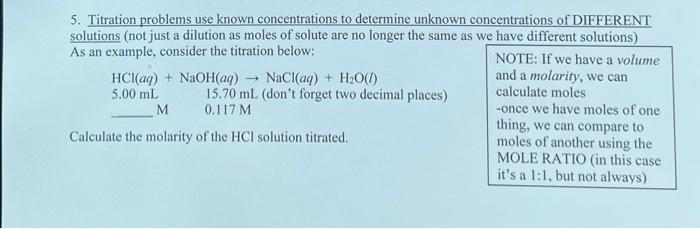 Solved 5. Titration problems use known concentrations to | Chegg.com
