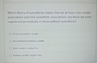 Solved Which theory of synesthesia implies that we all have | Chegg.com