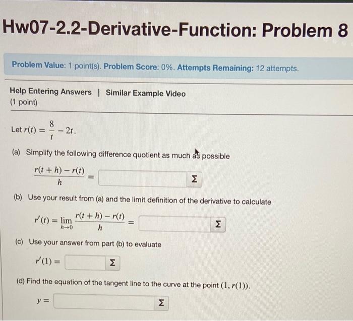 Solved Hw07-2.2-Derivative-Function: Problem 8 Problem | Chegg.com