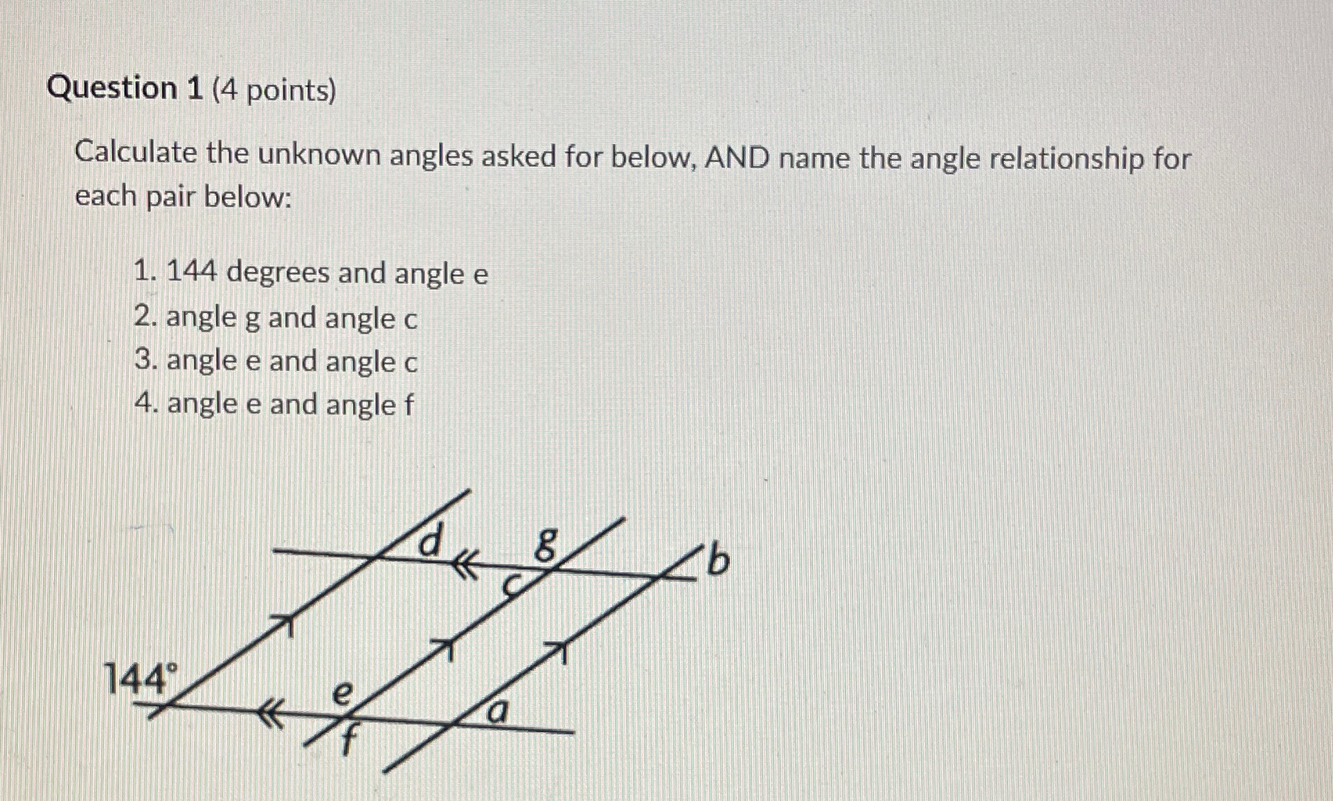 Solved Question 1 (4 ﻿points)Calculate the unknown angles | Chegg.com