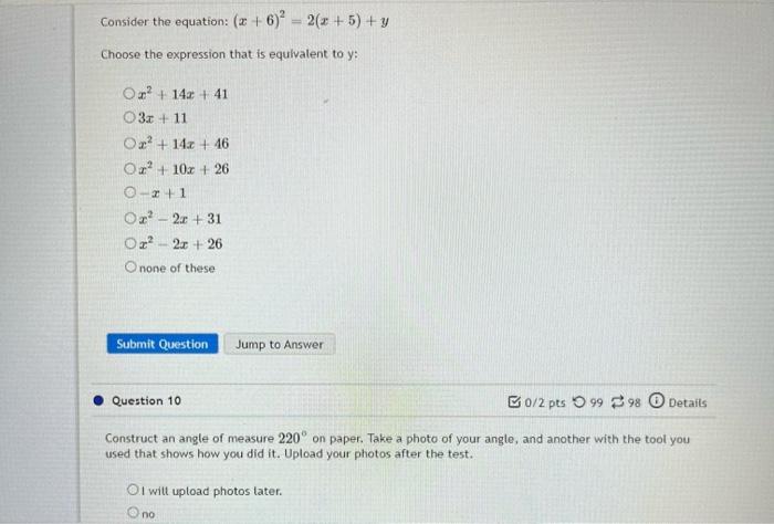 Solved Consider the equation: (x + 6)? - 2(3+5) + y Choose | Chegg.com