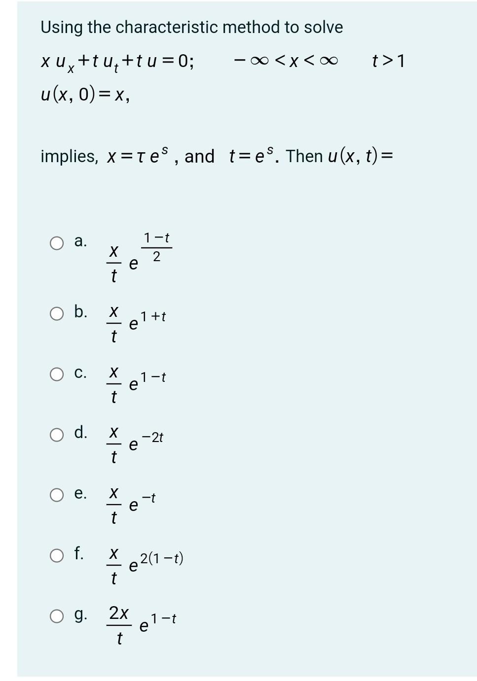 Solved Using the characteristic method to solve 1 Xux +tu, | Chegg.com