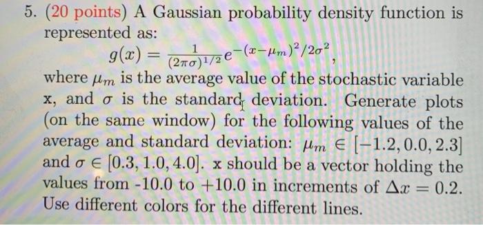 Solved 5. (20 points) A Gaussian probability density | Chegg.com