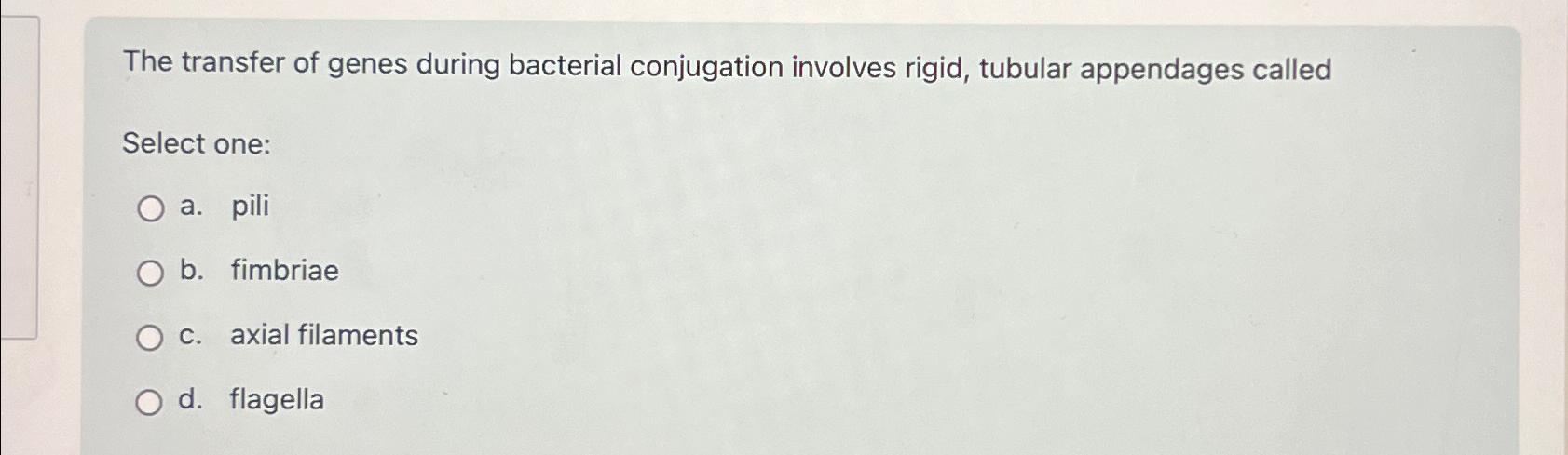 Solved The transfer of genes during bacterial conjugation | Chegg.com