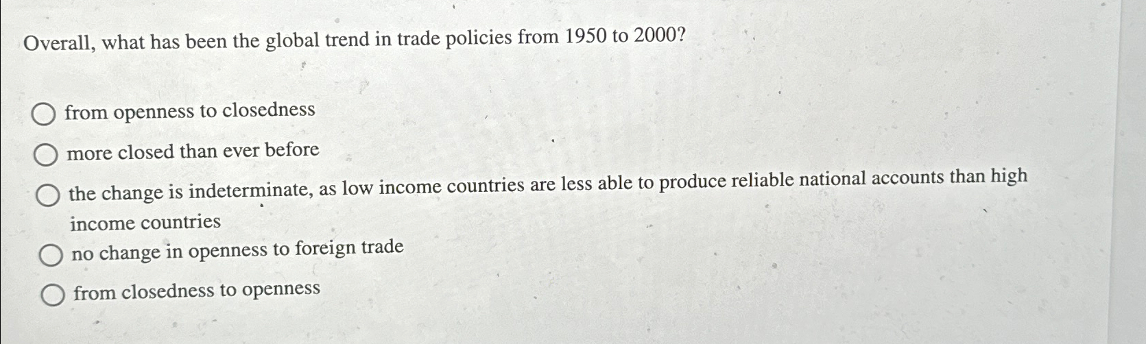 Solved Overall, what has been the global trend in trade | Chegg.com